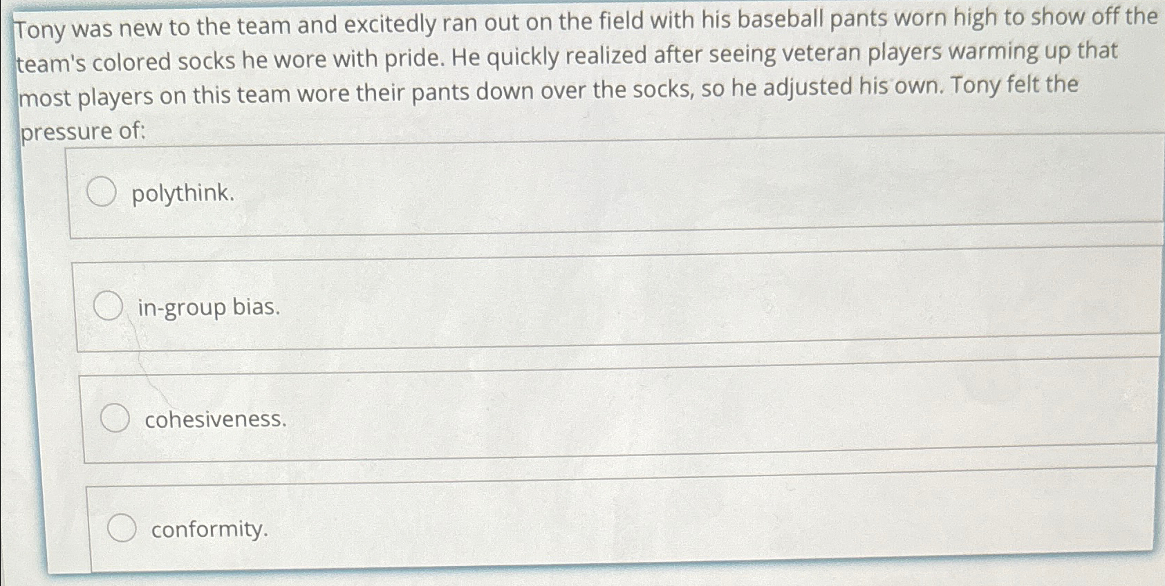 Solved Tony was new to the team and excitedly ran out on the | Chegg.com