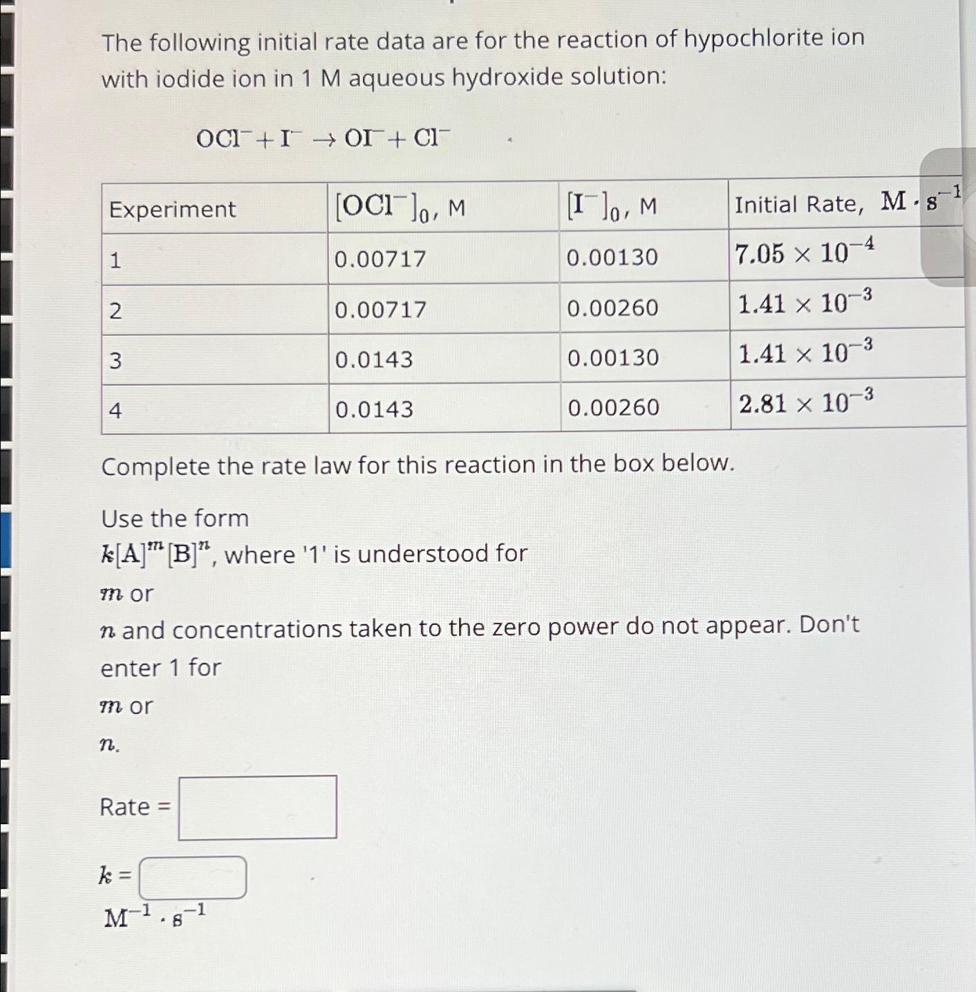 Solved The Following Initial Rate Data Are For The Reaction