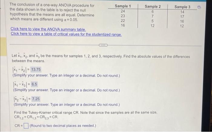 Solved The conclusion of a one-way ANOVA procedure for the | Chegg.com