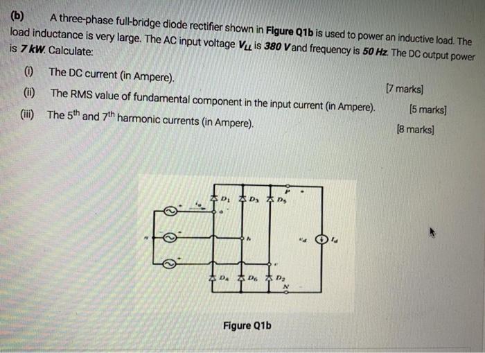 Solved (b) A three-phase full-bridge diode rectifier shown | Chegg.com