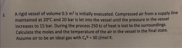 Solved A rigid vessel of volume 0.5 m3 is initially | Chegg.com