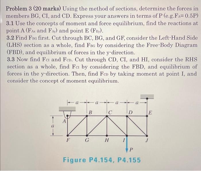 Solved Problem 3 ( 20 marks) Using the method of sections, | Chegg.com
