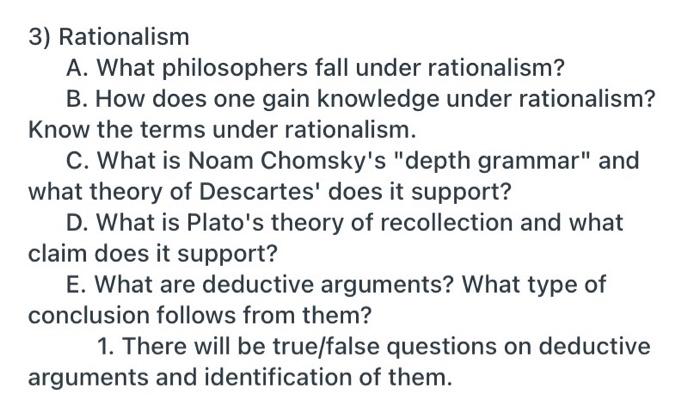 3) Rationalism A. What philosophers fall under | Chegg.com