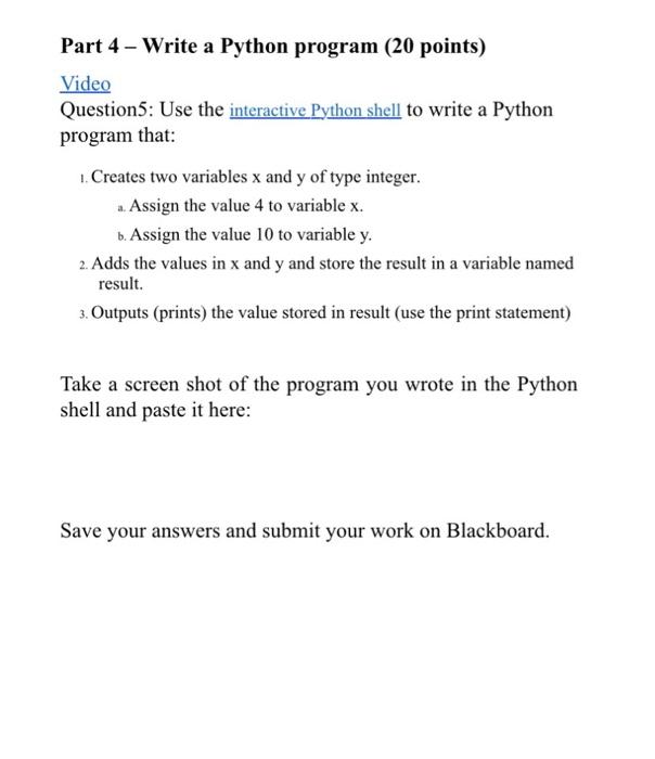 Solved Part 4 Write A Python Program 20 Points Video