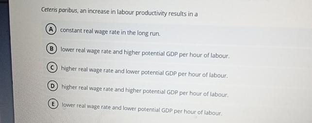 Solved Ceteris paribus, an increase in labour productivity | Chegg.com