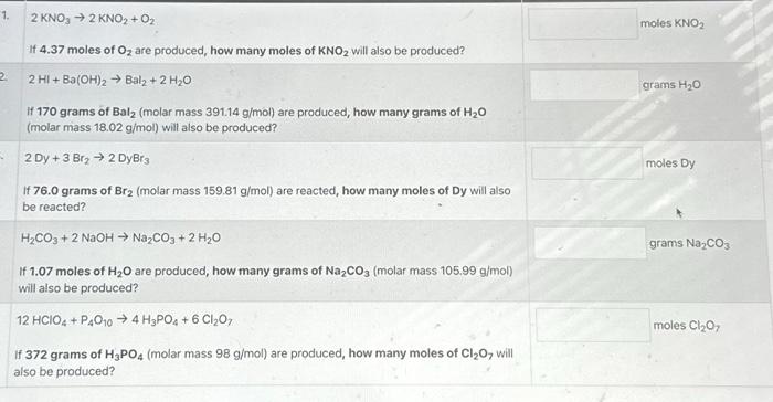 Solved 1. 2. . 2 KNO3 → 2 KNO2 + O2 If 4.37 moles of O2 are | Chegg.com