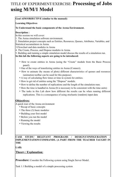 Solved TITLE OF EXPERIMENT/EXERCISE: Processing of Jobs | Chegg.com