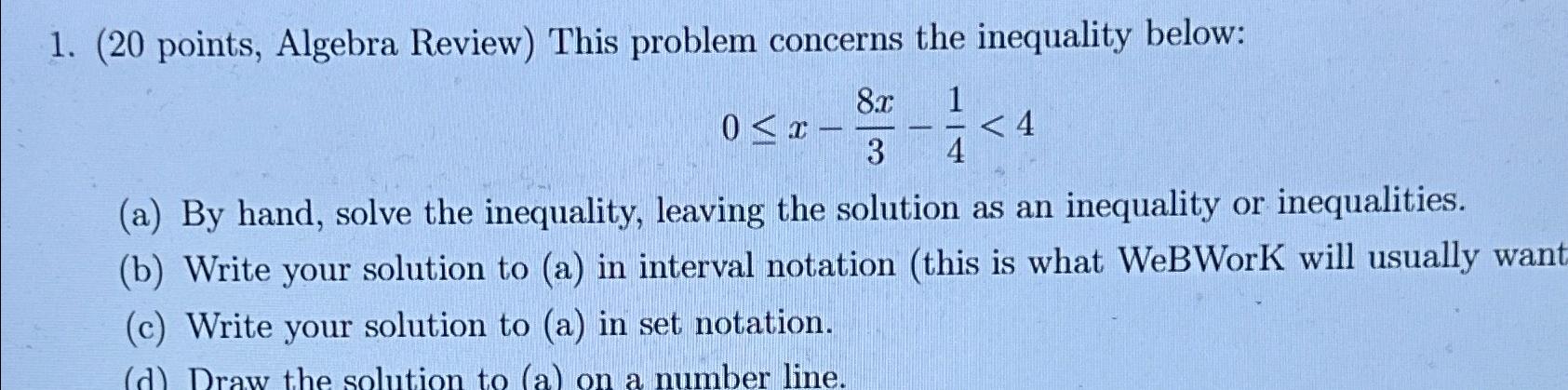 Solved (20 ﻿points, Algebra Review) ﻿This problem concerns | Chegg.com