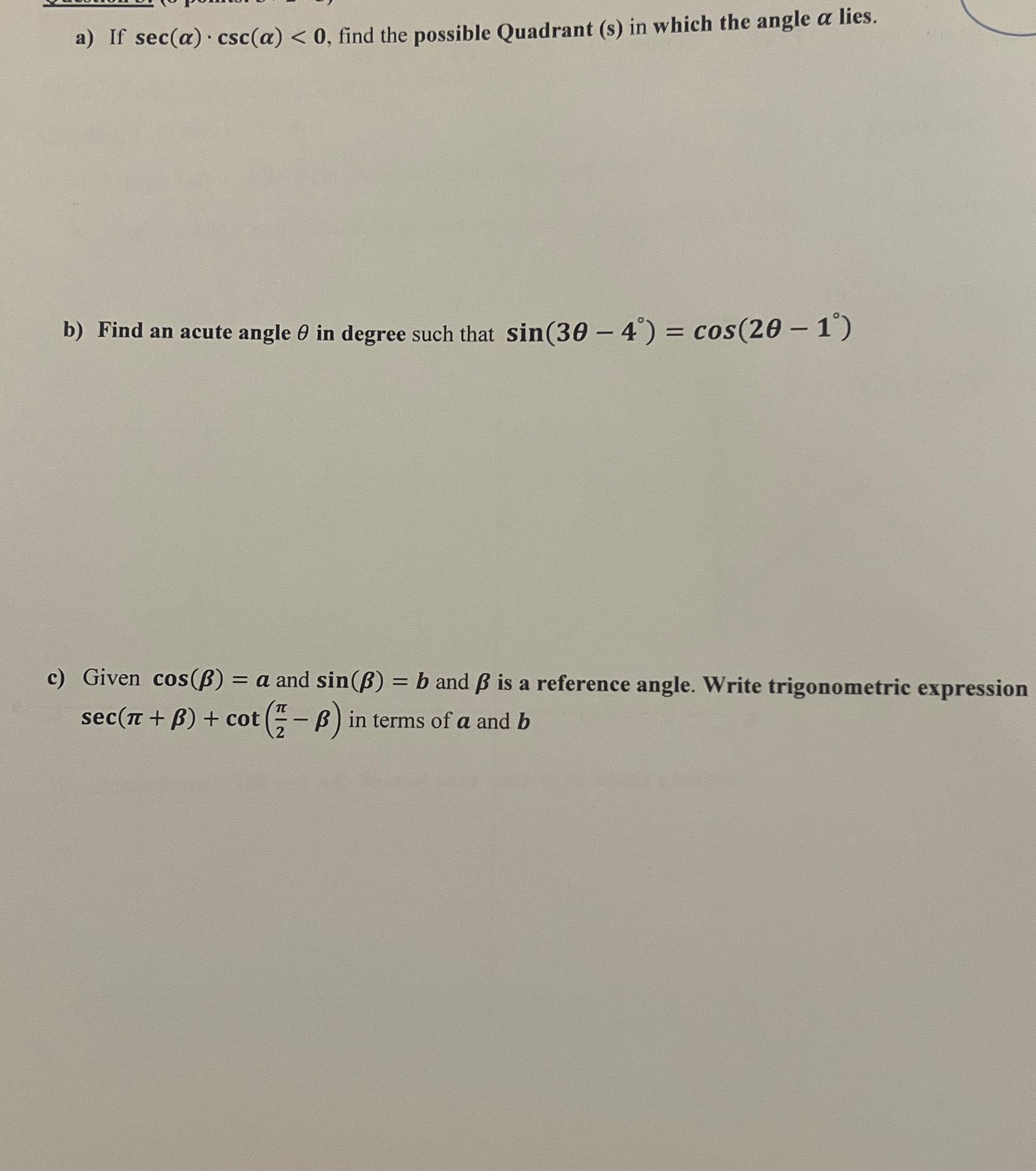 Solved a) ﻿If sec(α)*csc(α)