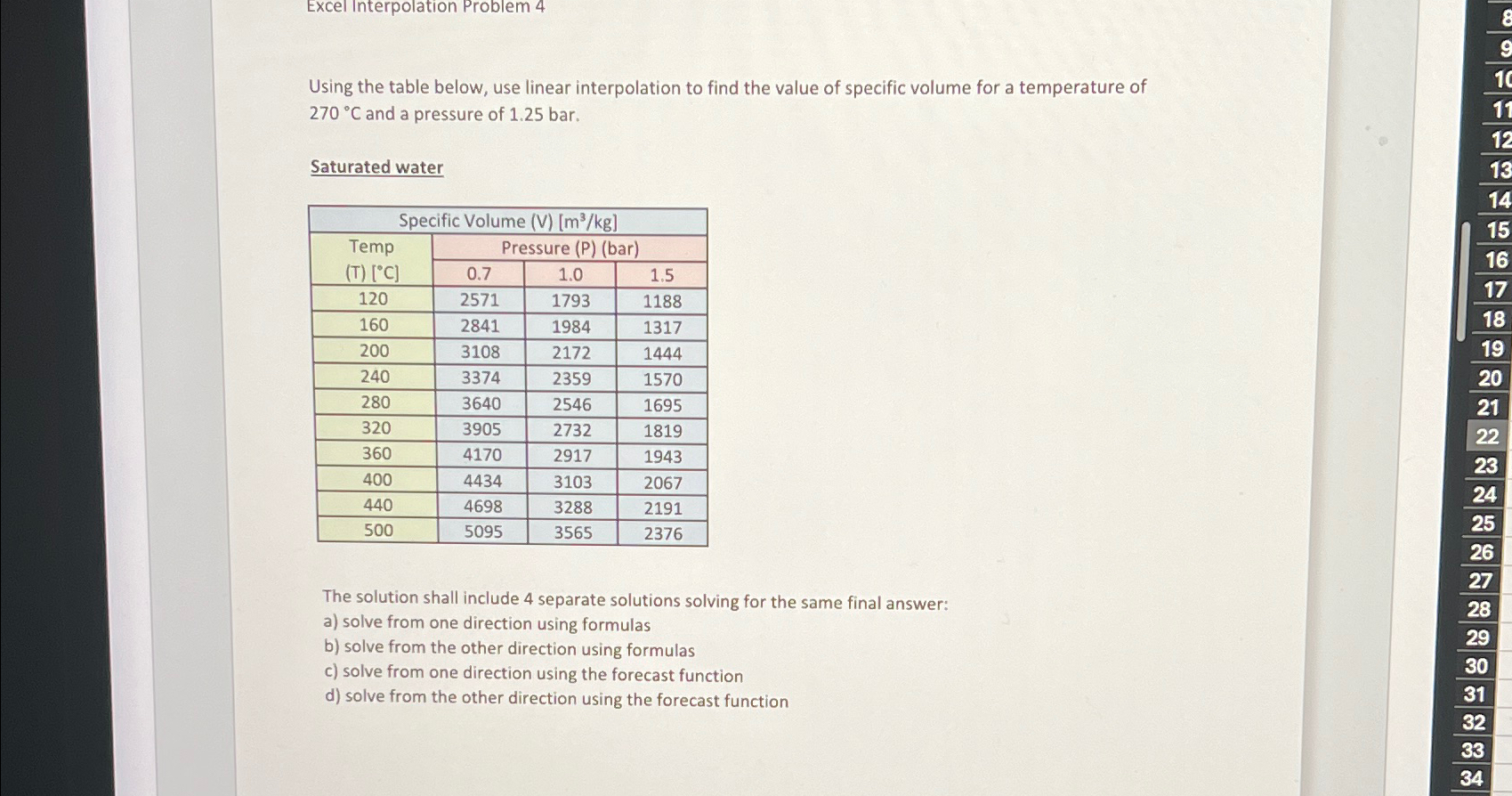 Solved Excel Interpolation Problem 4Using the table below, | Chegg.com