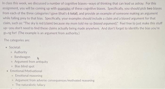 Solved In class this week, we discussed a number of | Chegg.com