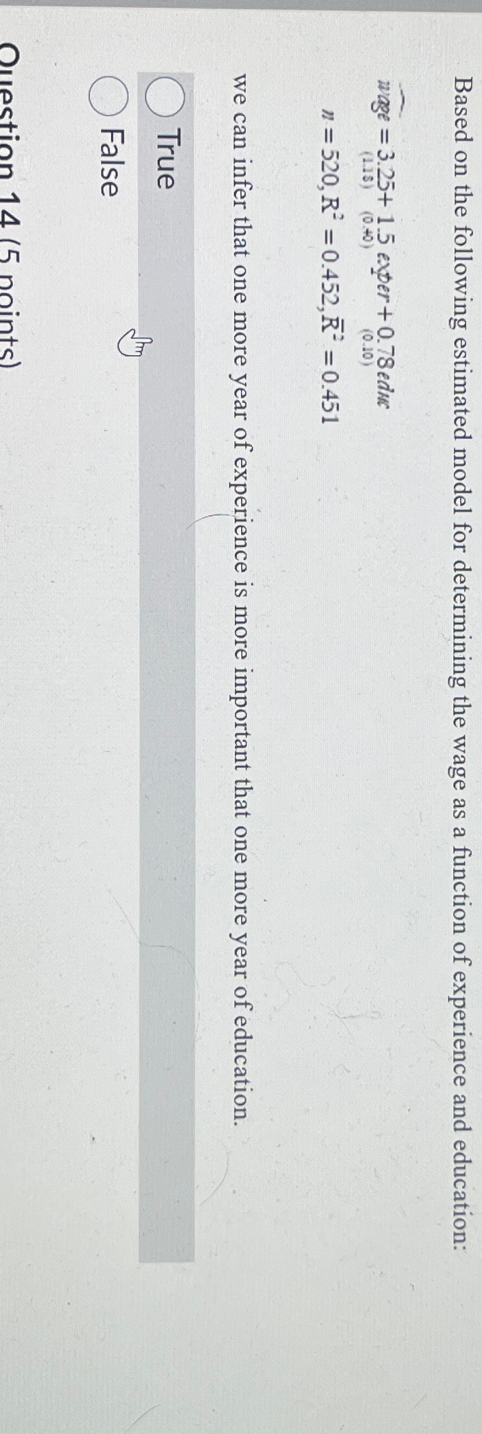 Solved Based on the following estimated model for | Chegg.com