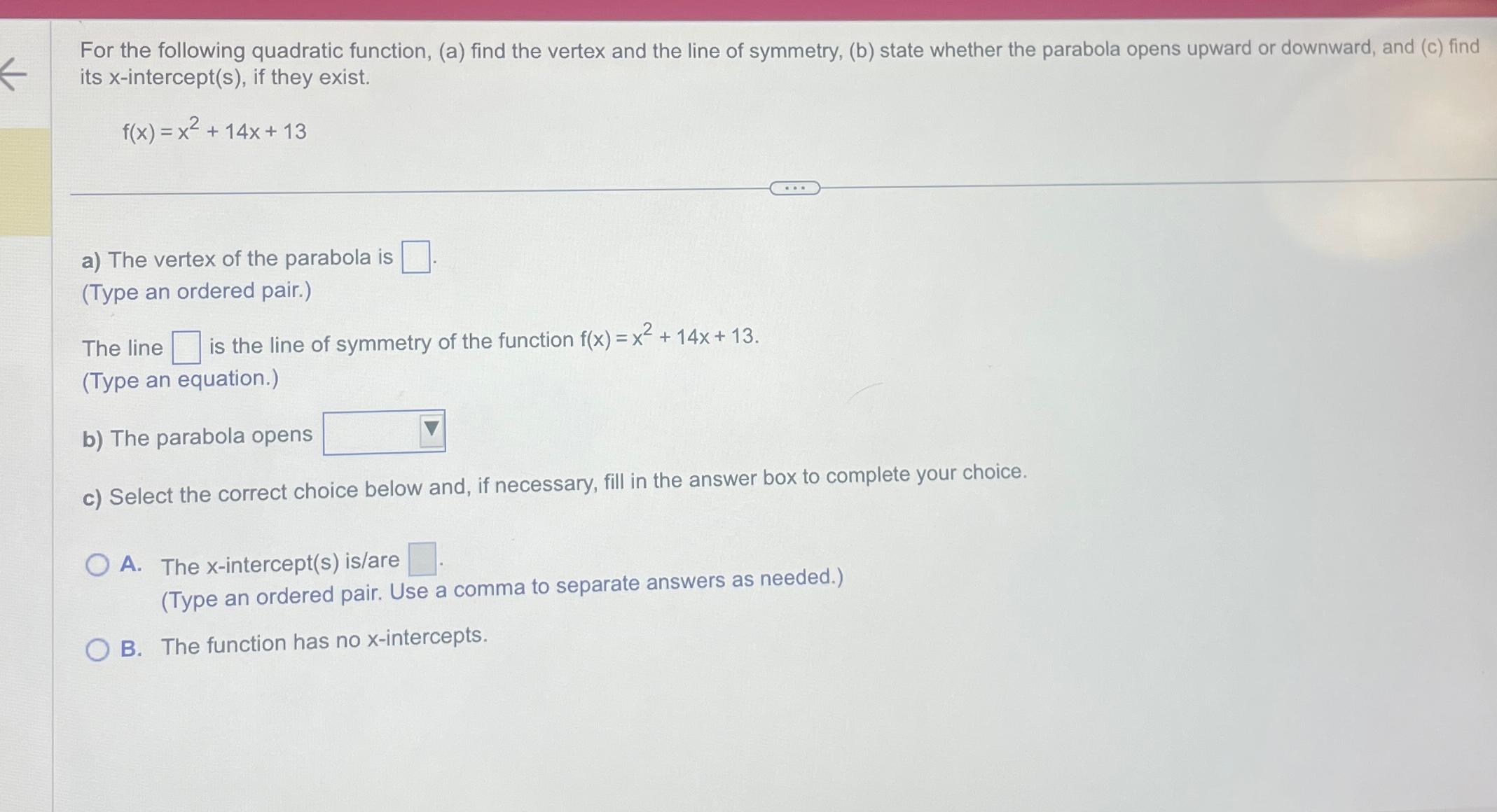 Solved For the following quadratic function, (a) ﻿find the | Chegg.com