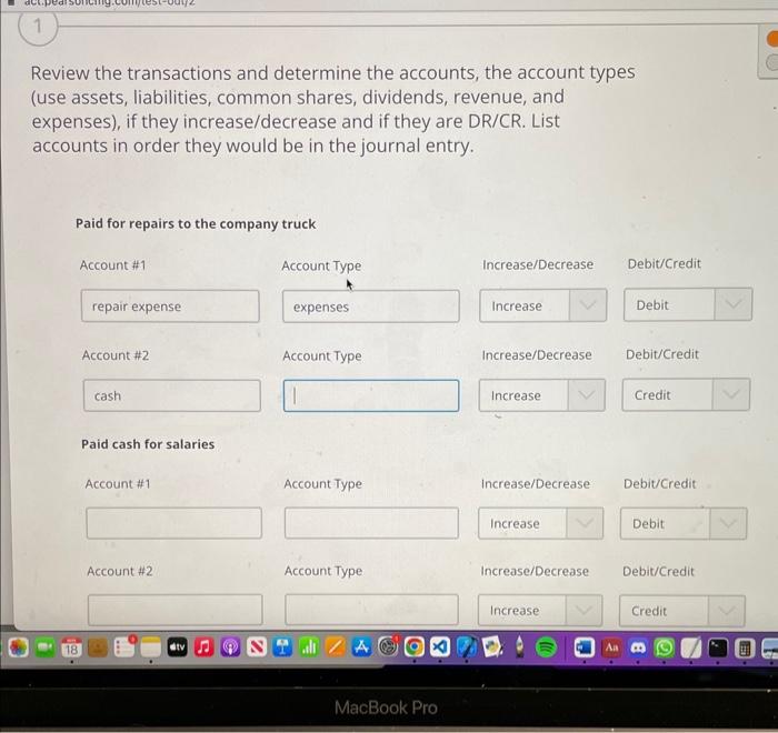 Solved Review the transactions and determine the accounts, | Chegg.com