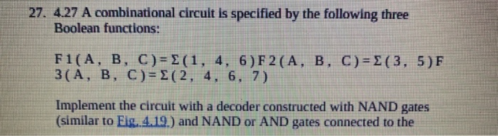 Solved 27. 4.27 A combinational circuit is specified by the | Chegg.com