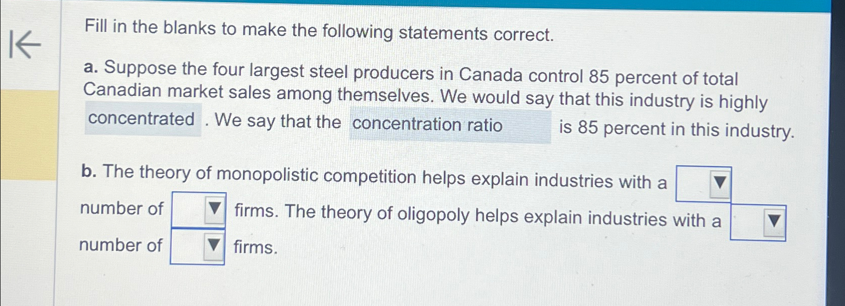 Solved Fill in the blanks to make the following statements | Chegg.com