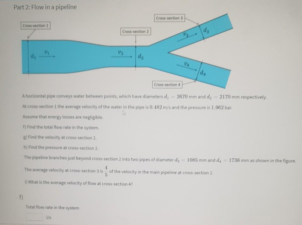 Solved Part 2: Flow in a pipeline Cross-section 3 | Chegg.com