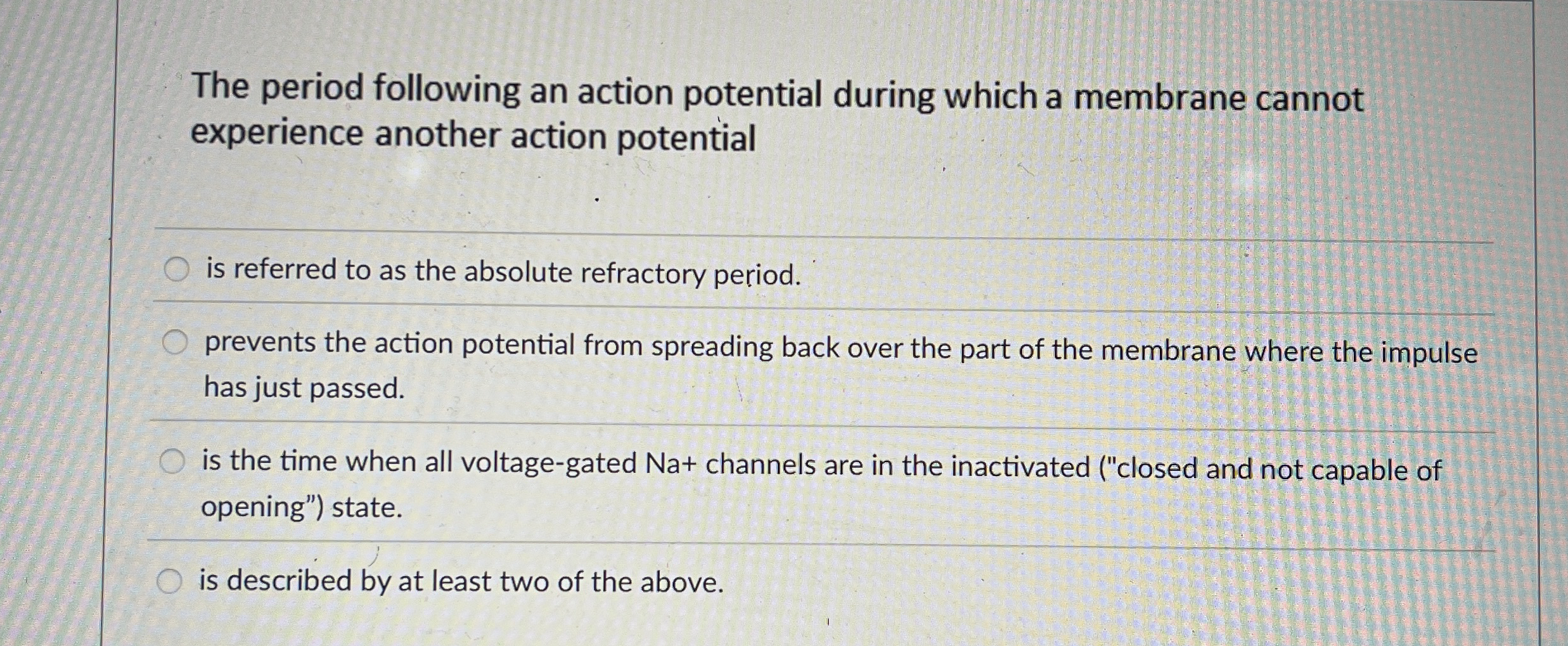 Solved The period following an action potential during which | Chegg.com