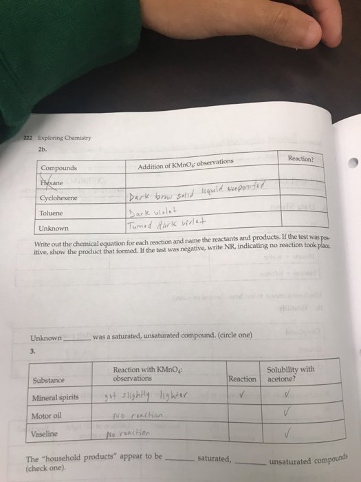 Solved 222 Exploring Chemistry 2b. Reaction? Addition of | Chegg.com