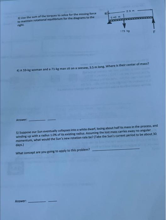 Solved 3) Use the sum of the torques to solve for the | Chegg.com