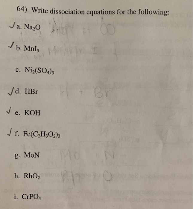 Solved 64) Write dissociation equations for the following: | Chegg.com