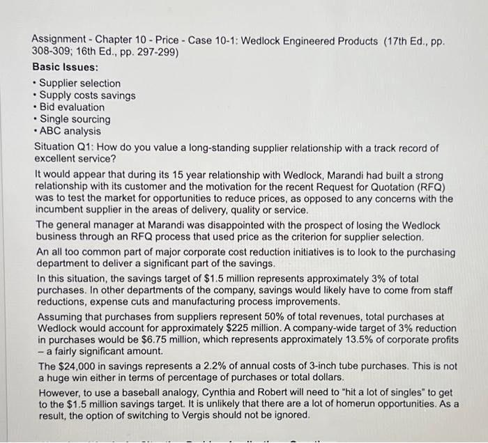 Solved Assignment - Chapter 10 - Price - Case 10-1: Wedlock | Chegg.com