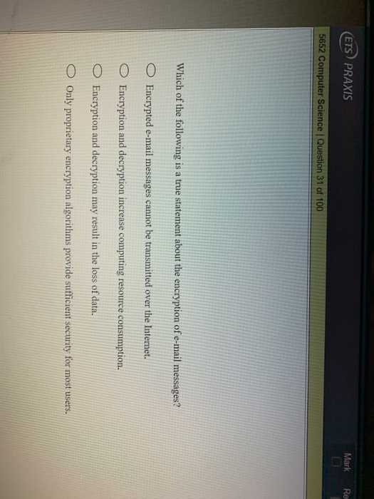 Solved ETS) PRAXIS Mark Re 5652 Computer Science Question 31 | Chegg.com
