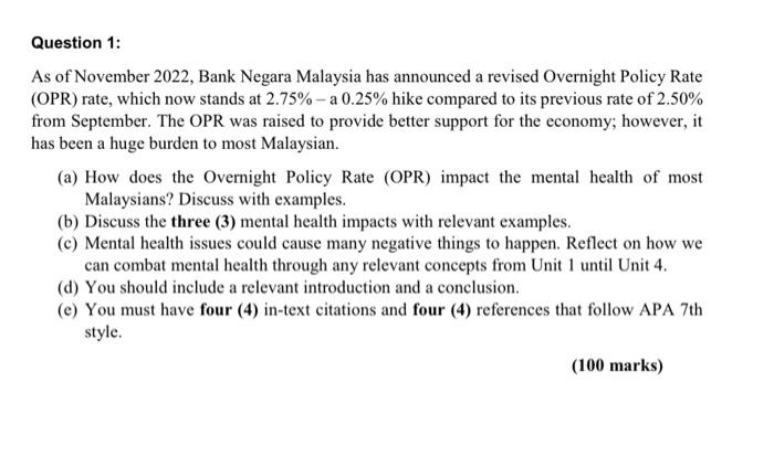 As of November 2022, Bank Negara Malaysia has | Chegg.com