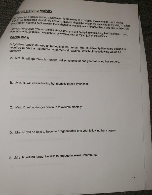 Solved oblem Solving Activity The following problem solving | Chegg.com