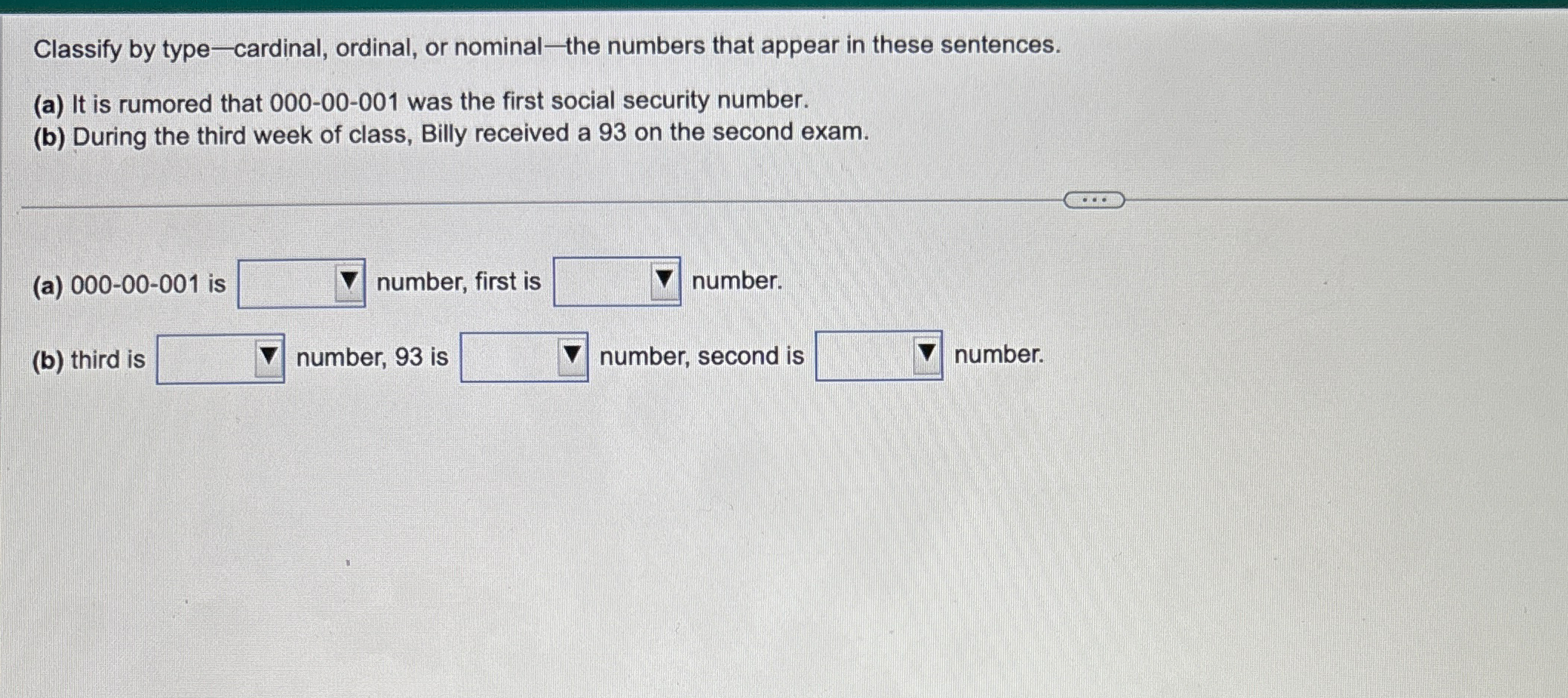 Solved Classify by type-cardinal, ordinal, or nominal-the | Chegg.com