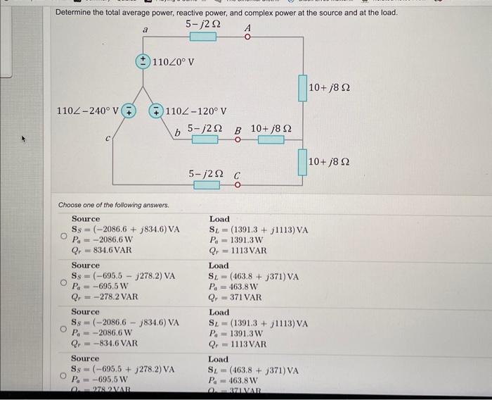Solved Determine the total average power, reactive power, | Chegg.com