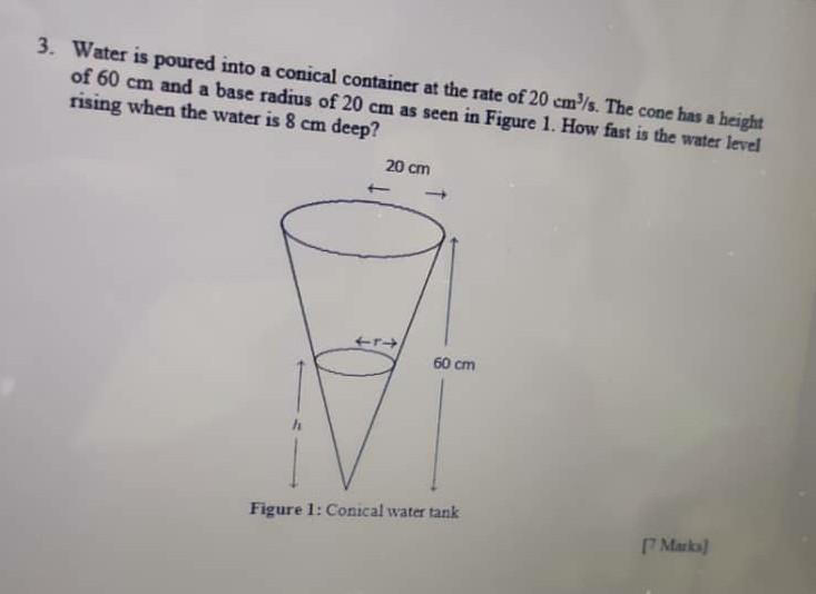 Solved 3. Water is poured into a conical container at the | Chegg.com