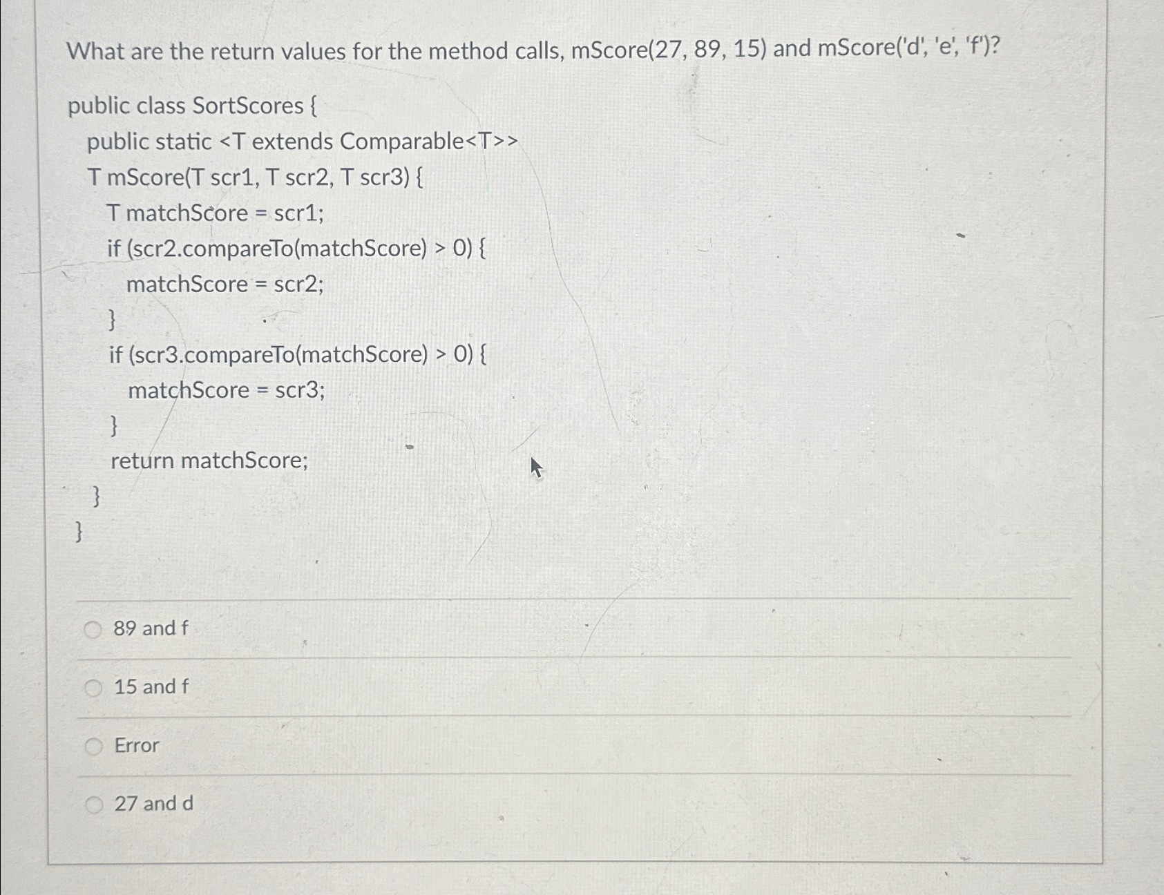 Solved What are the return values for the method calls, | Chegg.com