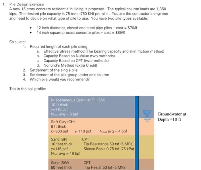 Pile Design Exercise A new 15 story concrete | Chegg.com