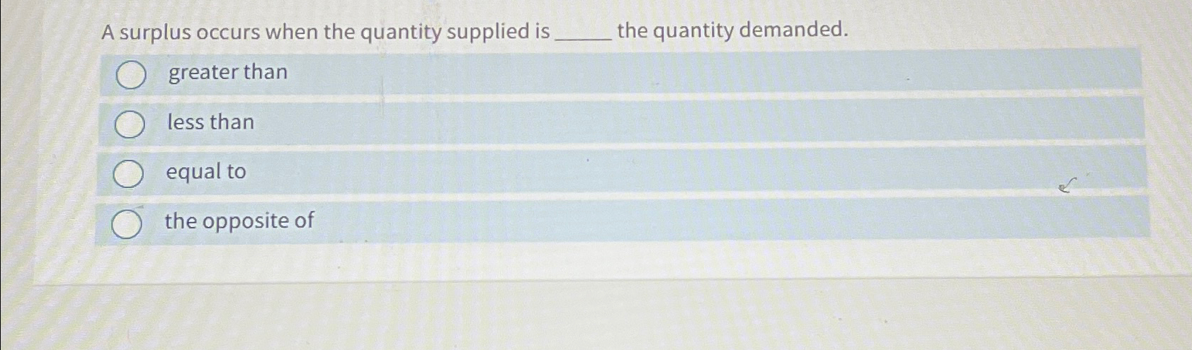 Solved A surplus occurs when the quantity supplied is the | Chegg.com
