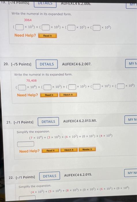 Solved 19. 114 Poms) DETAILS AUFEXC4 6.2.006. MYT Write the | Chegg.com