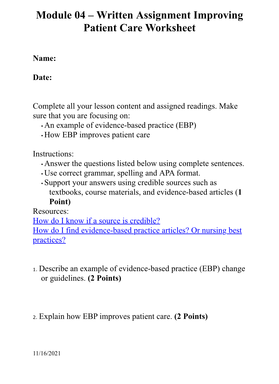 Solved Your written assignment for this module is a | Chegg.com