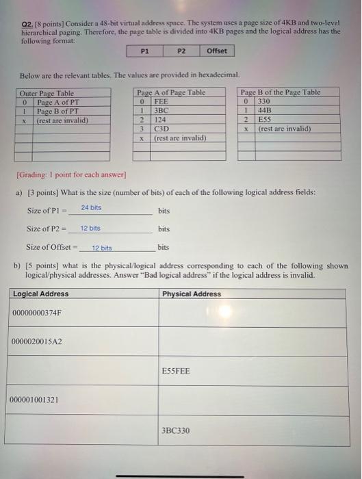 Solved Q2. [8 points] Consider a 48-bit virtual address | Chegg.com