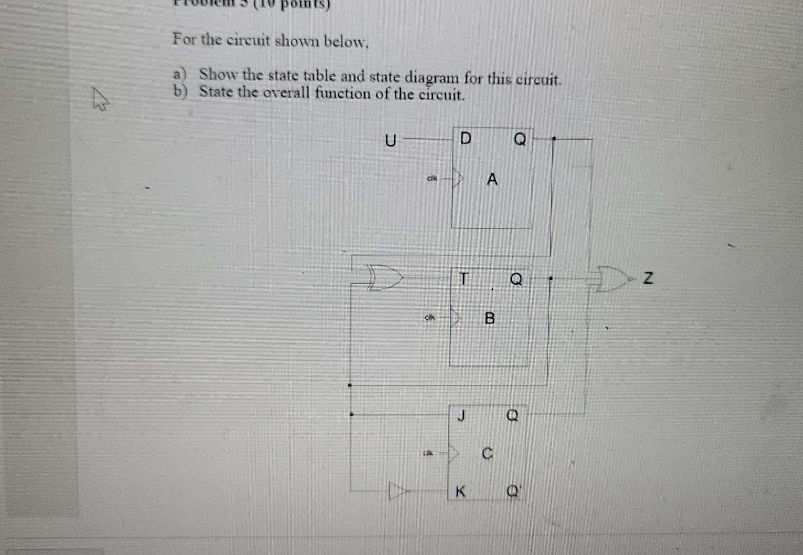 For the circuit shown below. a) Show the state table | Chegg.com