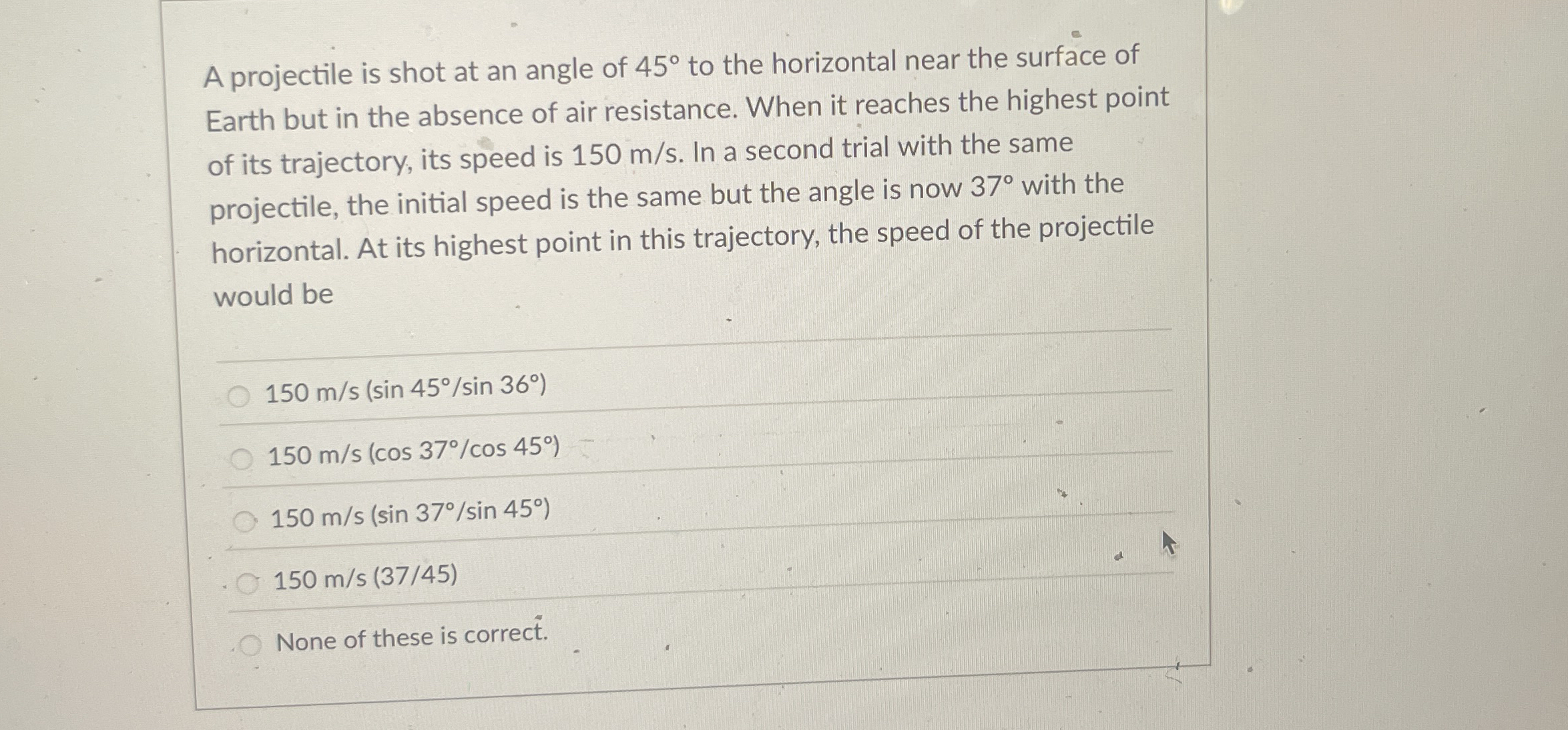 Solved A projectile is shot at an angle of 45° ﻿to the | Chegg.com
