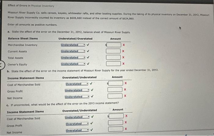 Solved Effect of Errors in Physical Inventory Missouri River | Chegg.com