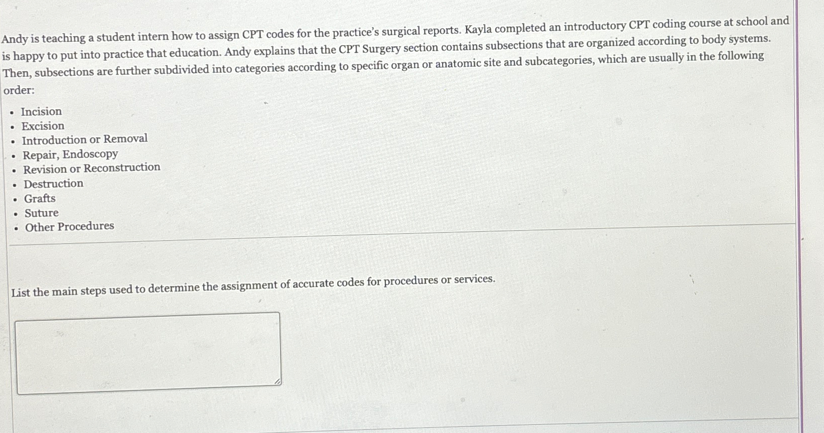 Solved Andy is teaching a student intern how to assign CPT | Chegg.com