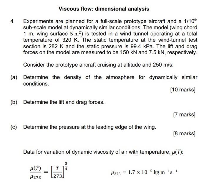 Solved Viscous flow: dimensional analysis 4 Experiments are | Chegg.com