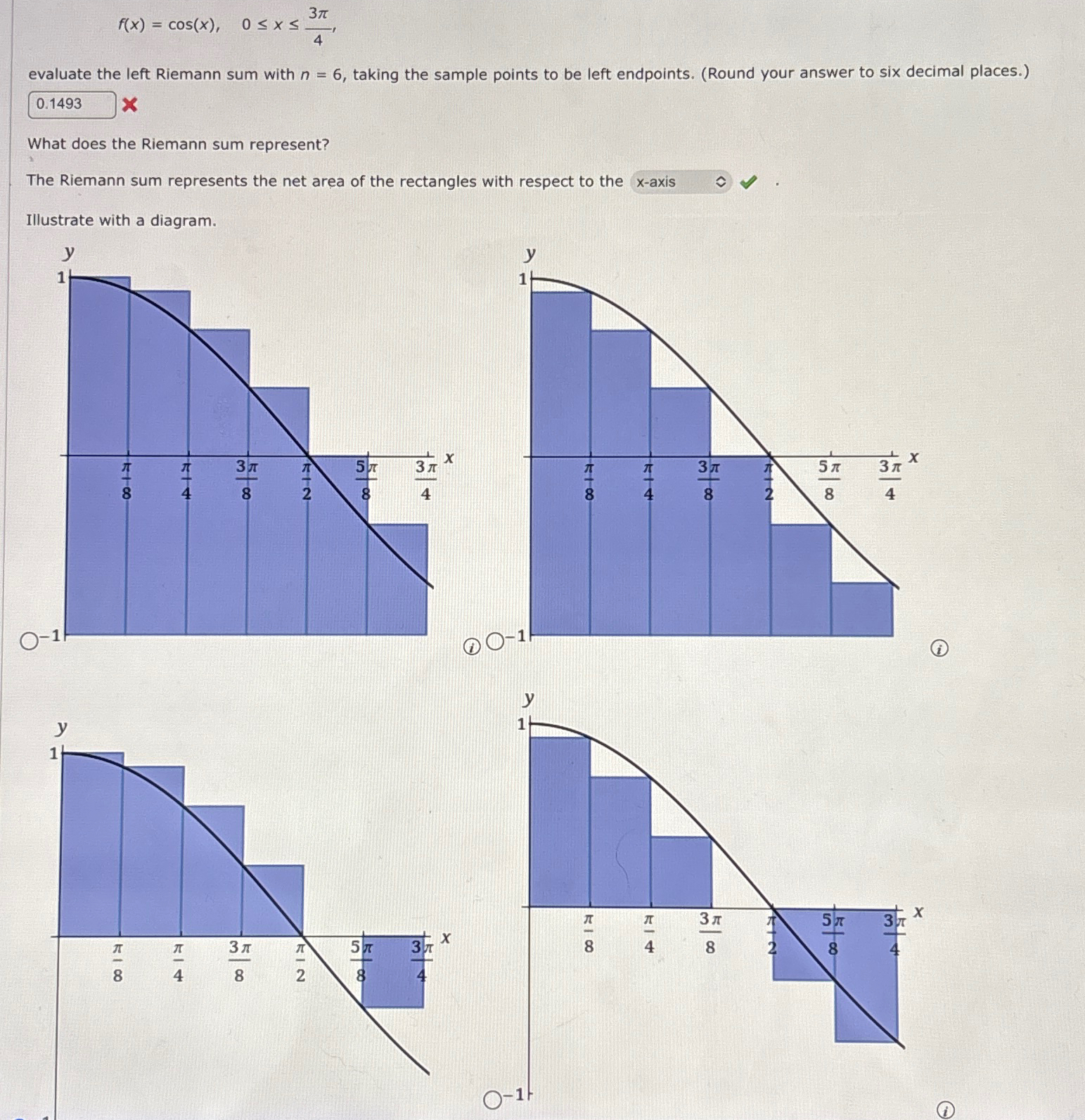 Solved f(x)=cos(x),0≤x≤3π4evaluate the left Riemann sum with | Chegg.com
