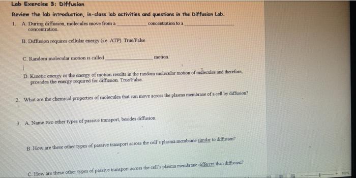 Solved Lab Exercise 3: Diffusion Review the lab | Chegg.com