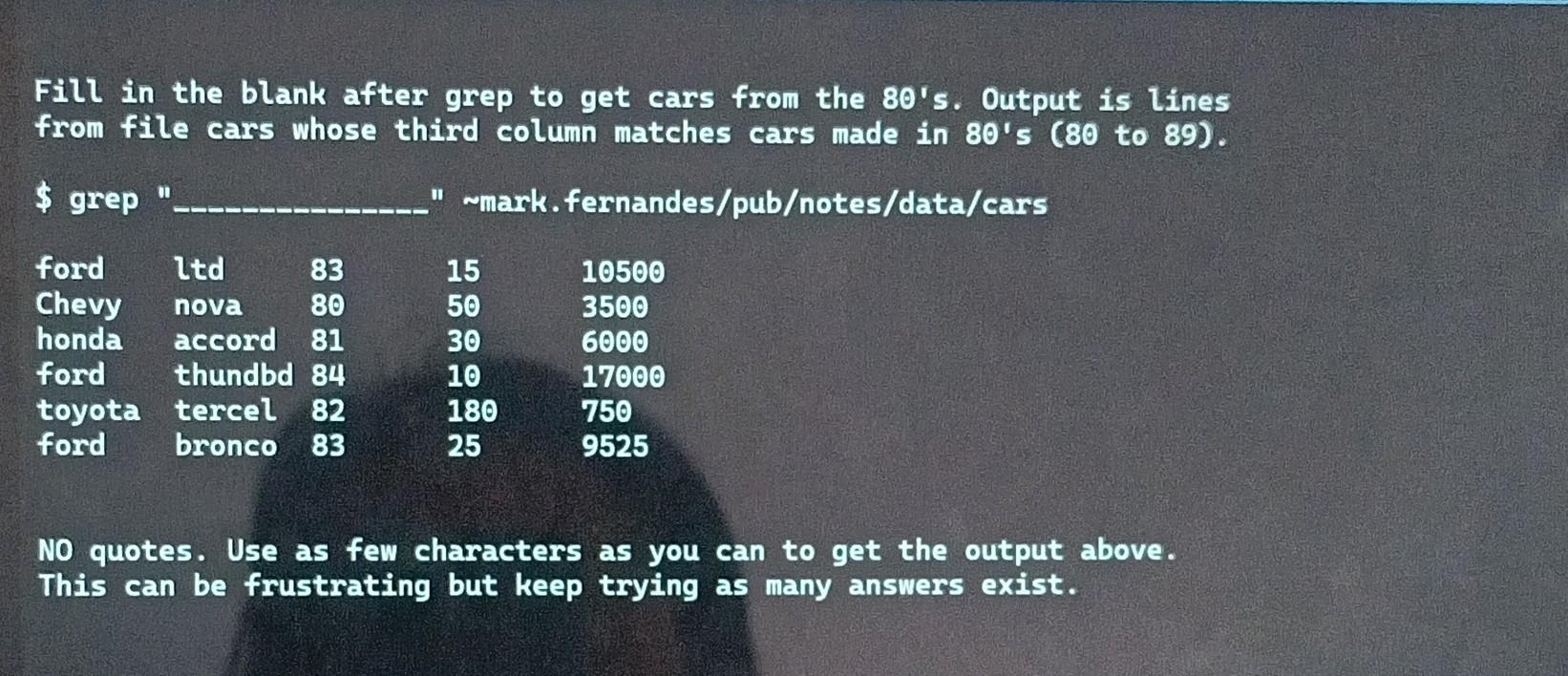 Solved Fill In The Blank After Grep To Get Cars From The 