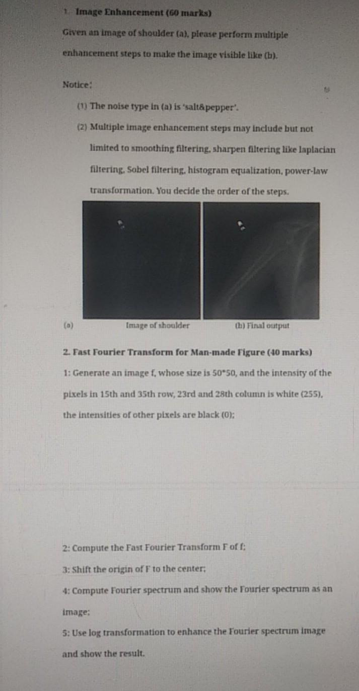 1 Image Enhancement (60 marks) Given an image of | Chegg.com