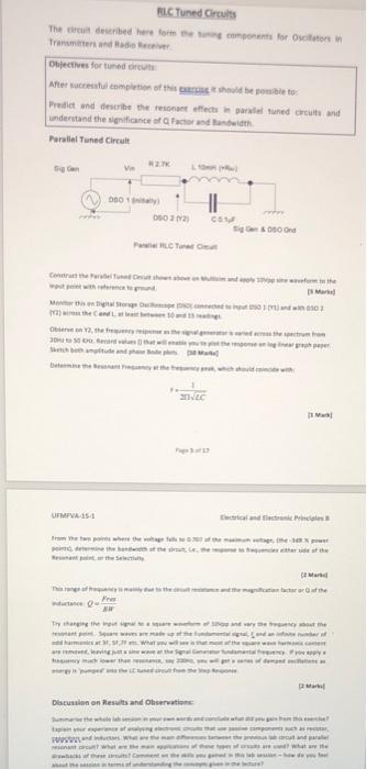 RLC Tuned Grcuits The circuit deurbed here to come | Chegg.com