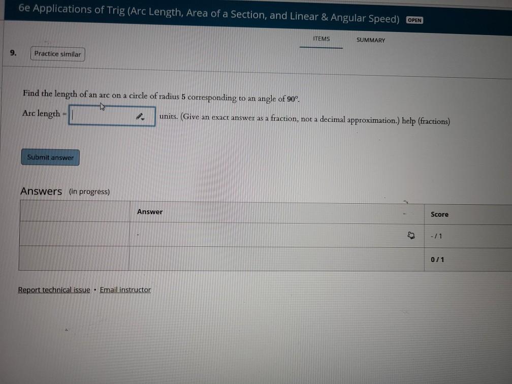 Solved 6e Applications of Trig (Arc Length, Area of a | Chegg.com