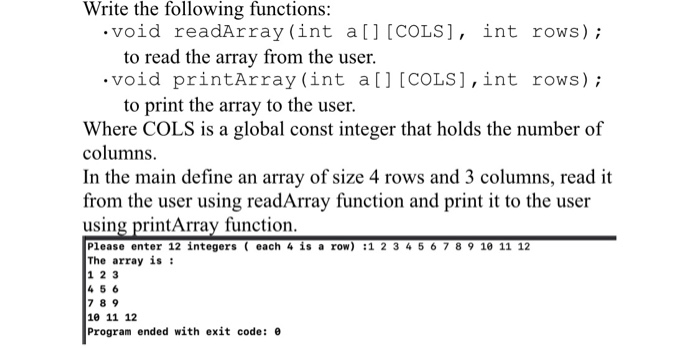 Solved Write the following functions: .void readArray (int a | Chegg.com
